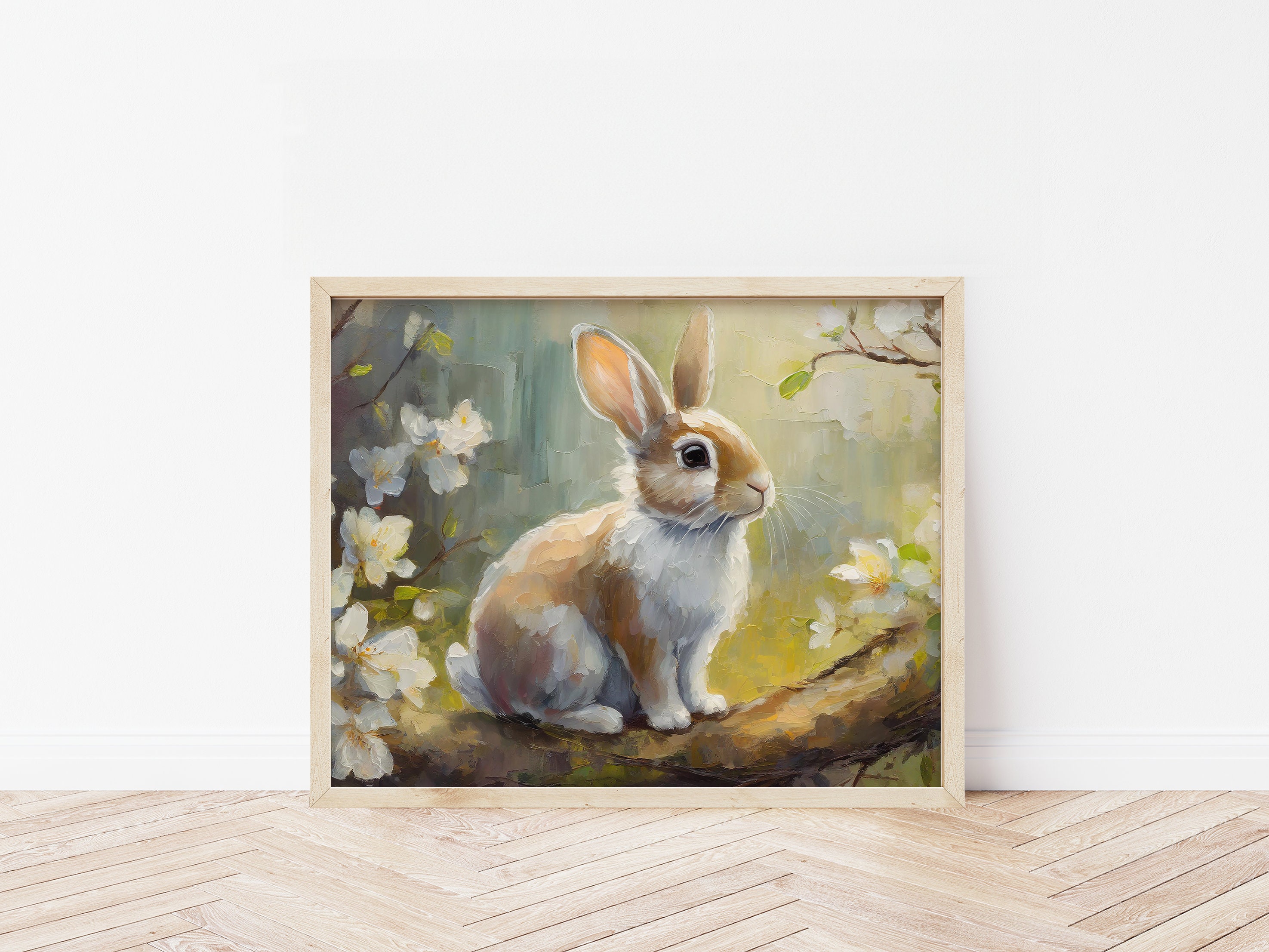 Printable Wall Art Spring Bunny Oil Painting Poster Art Easter Digital ...