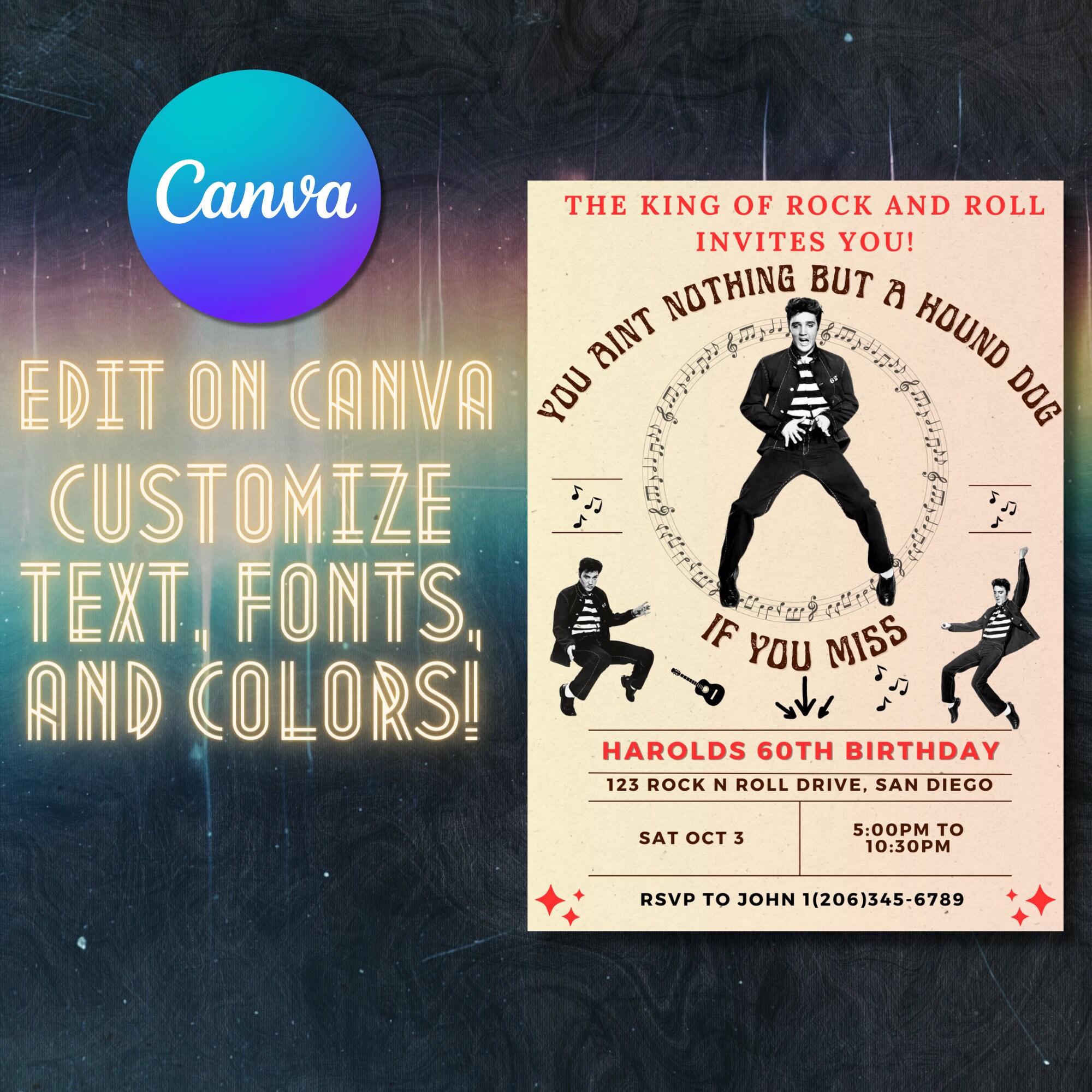 Elvis Presley Themed Party Invitation Digital Canva Download - Etsy ...