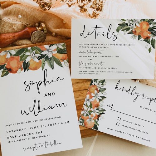 Citrus Wedding Invitation Set Fruit Invite Instant Download - Etsy