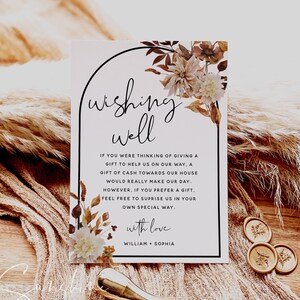 Fall Leaves Wedding Wishing Well Card Template, Autumn Floral Wedding ...