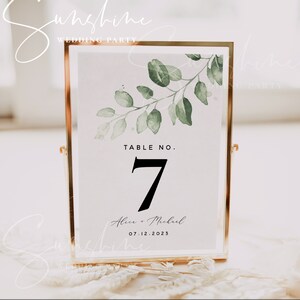 Eucalyptus Greenery Wedding Table Number Sign Template, Printable ...