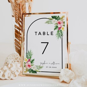 Hawaiian Wedding Table Numbers Template, Table Number Cards, Wedding ...