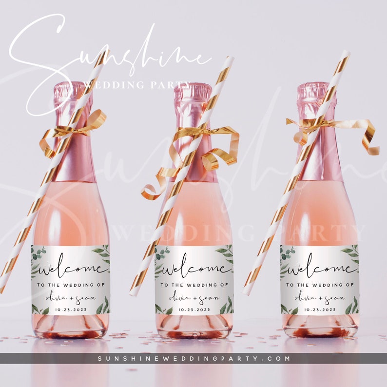 Mini Champagne Bottle Label Template Greenery Wedding Labels - Etsy