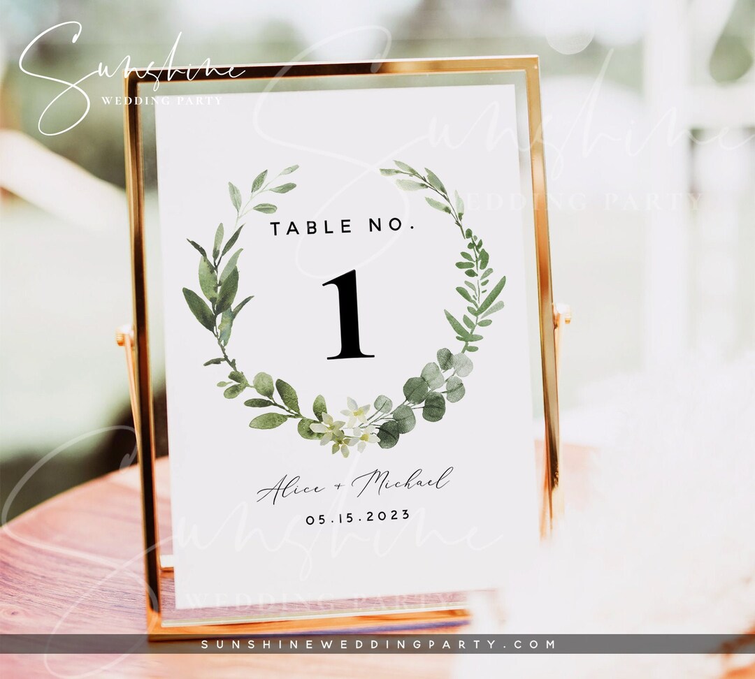 Eucalyptus Greenery Wedding Table Number Sign Template, Printable ...