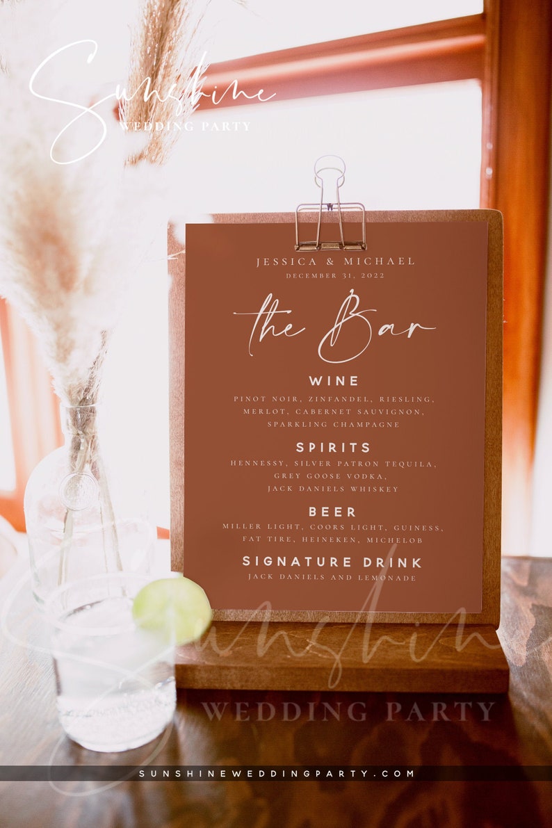 Terracotta Wedding Bar Sign Template Modern Menu Bar Sign - Etsy