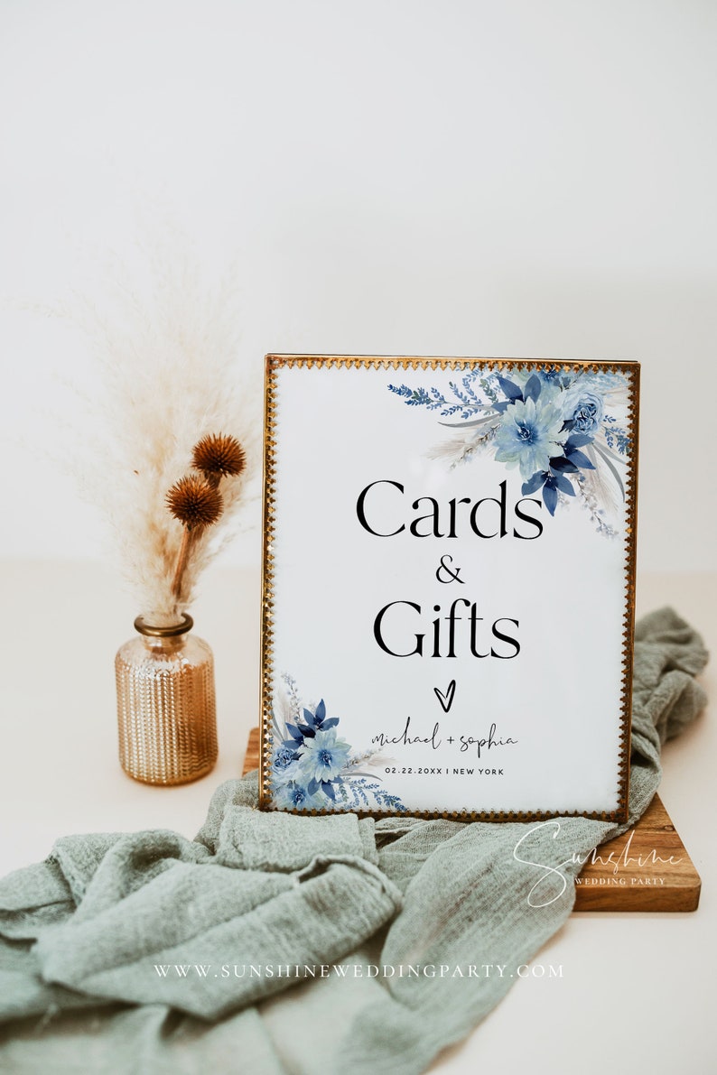 Dusty Blue Wedding Cards and Gifts Sign Template Cards and - Etsy