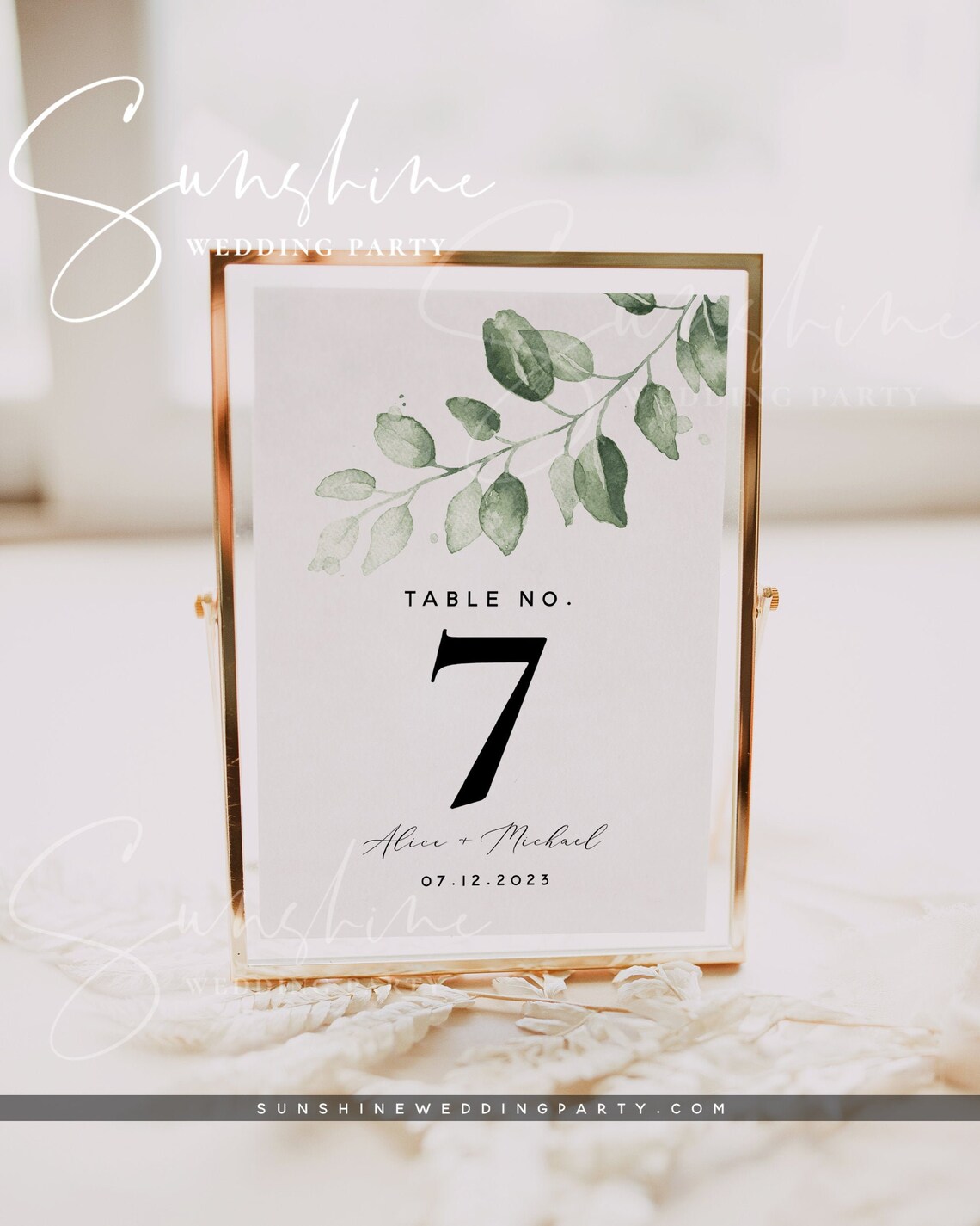 Eucalyptus Greenery Wedding Table Number Sign Template | Etsy