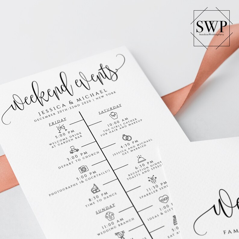 Wedding Weekend Timeline Template Rustic Wedding Timeline DIY | Etsy