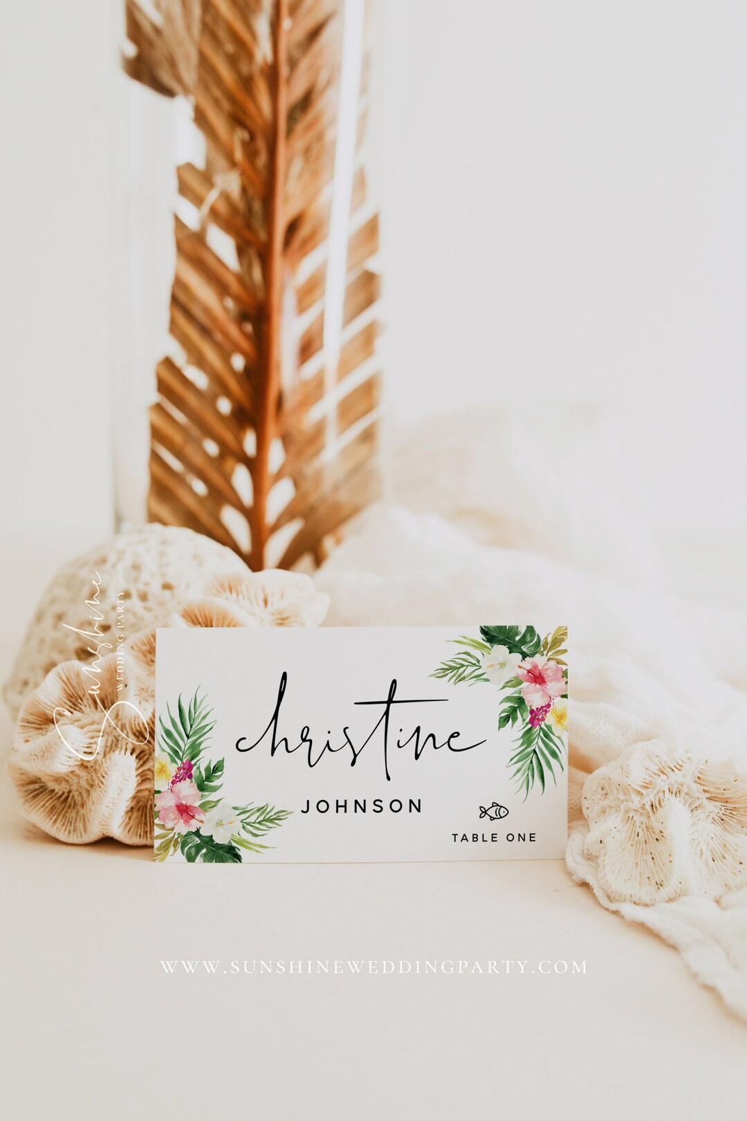 Hawaiian Wedding Place Cards Template, Wedding Tent Fold Place Cards ...