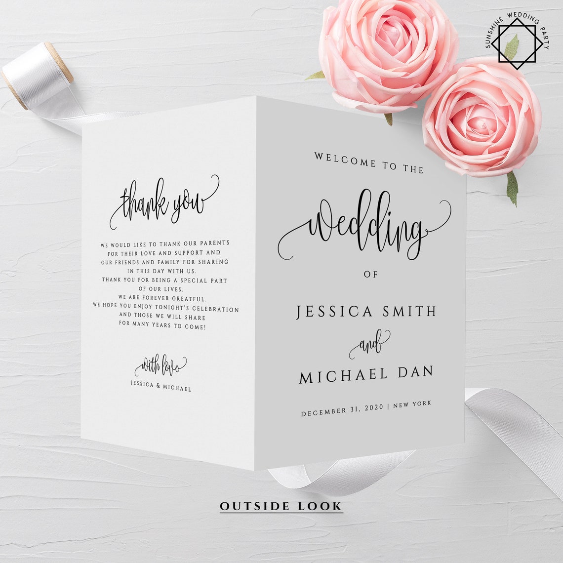Folded Wedding Program Template Folded Wedding Program | Etsy