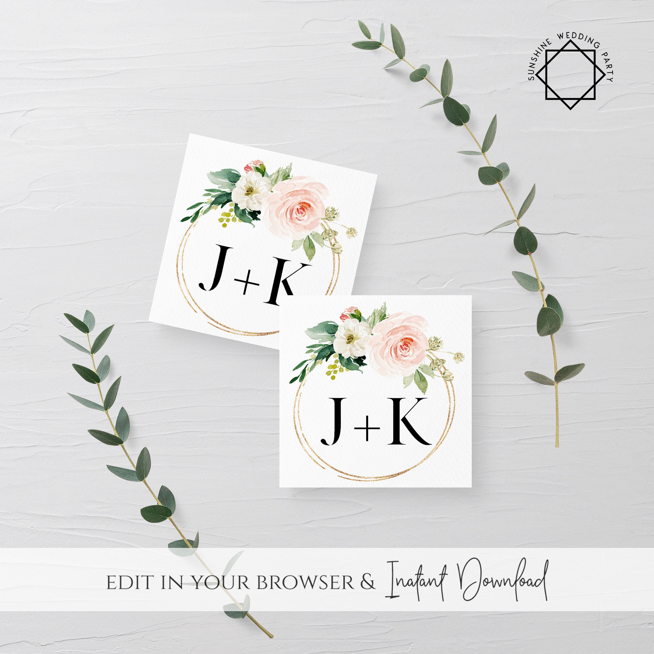 Wedding Monogram Template Printable Blush Flower Wedding Monogram 