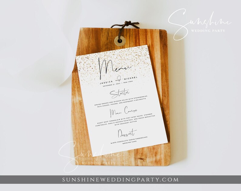 Gold Wedding Menu Template Printable Modern Menu Template - Etsy