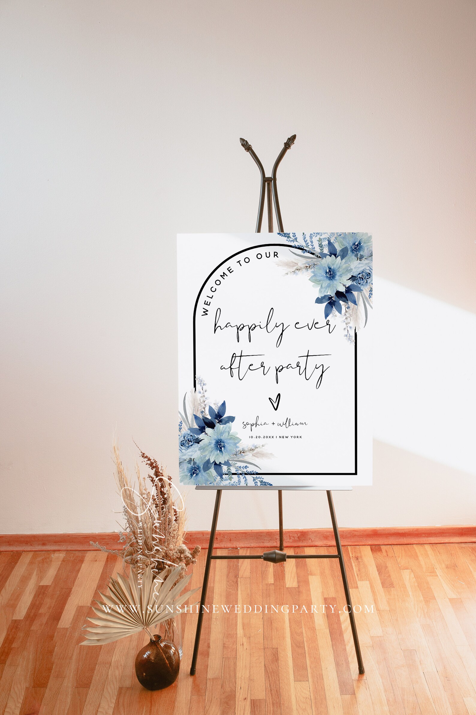 Dusty Blue Floral Happily Ever After Party Welcome Sign Template ...