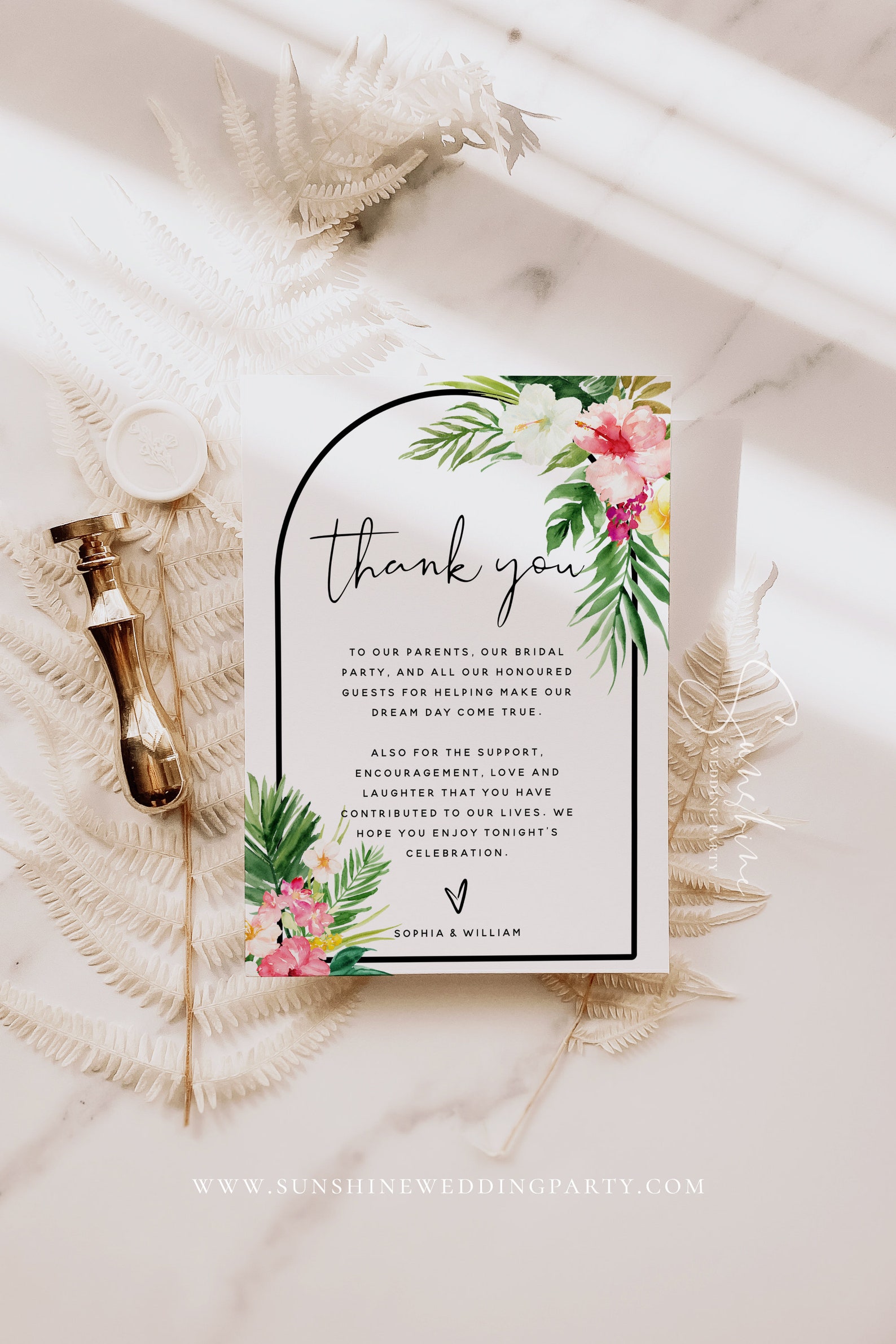 Hawaiian Beach Thank You Cards Template Tropical Wedding - Etsy