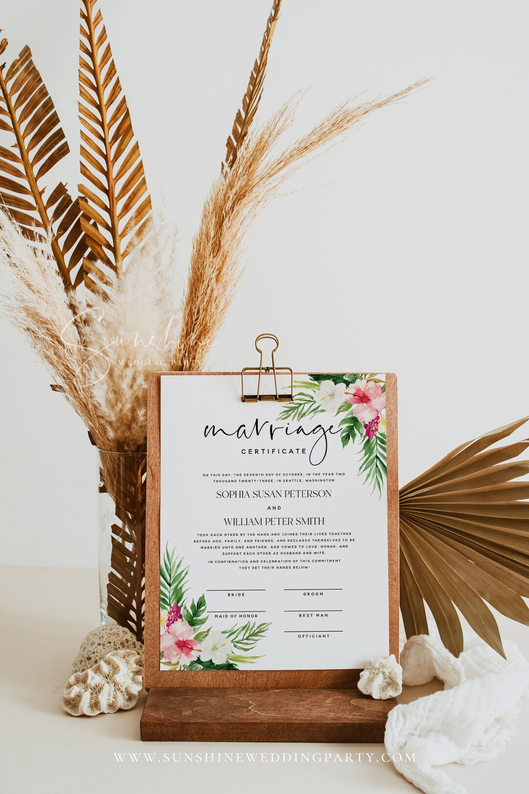 Hawaiian Wedding Certificate of Marriage Template, Wedding Certificate ...