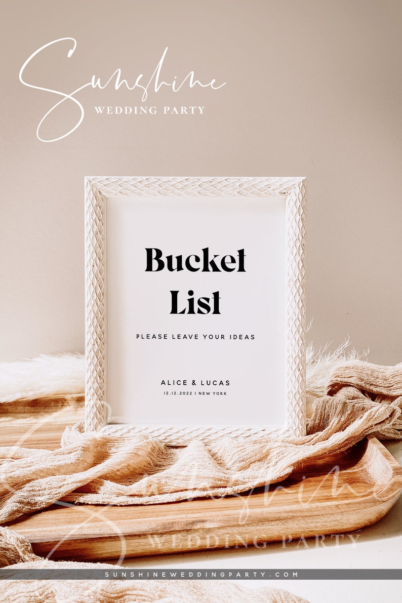 Bucket List Sign Template Wedding Signs Printable Bucket | Etsy
