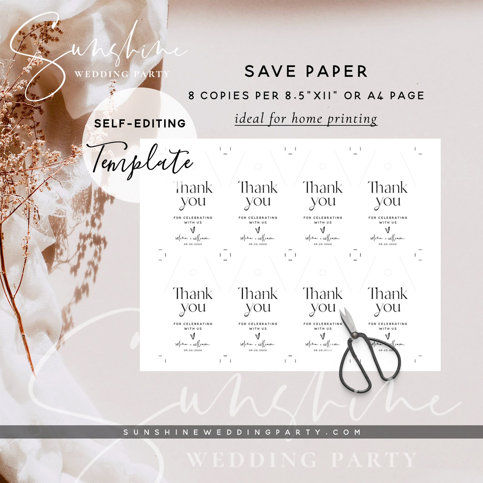 Minimalist Wedding Thank You Favors Tag Template Modern Thank - Etsy
