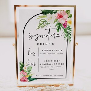 Tropical Beach Signature Drinks Sign Template, Summer Wedding ...