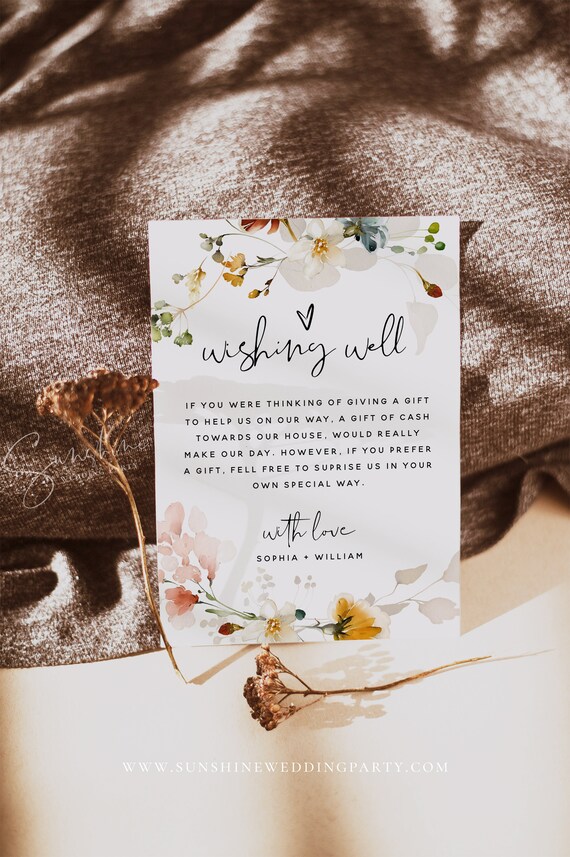 Wedding Wishing Well Card Template Garden Flowers Wishing - Etsy