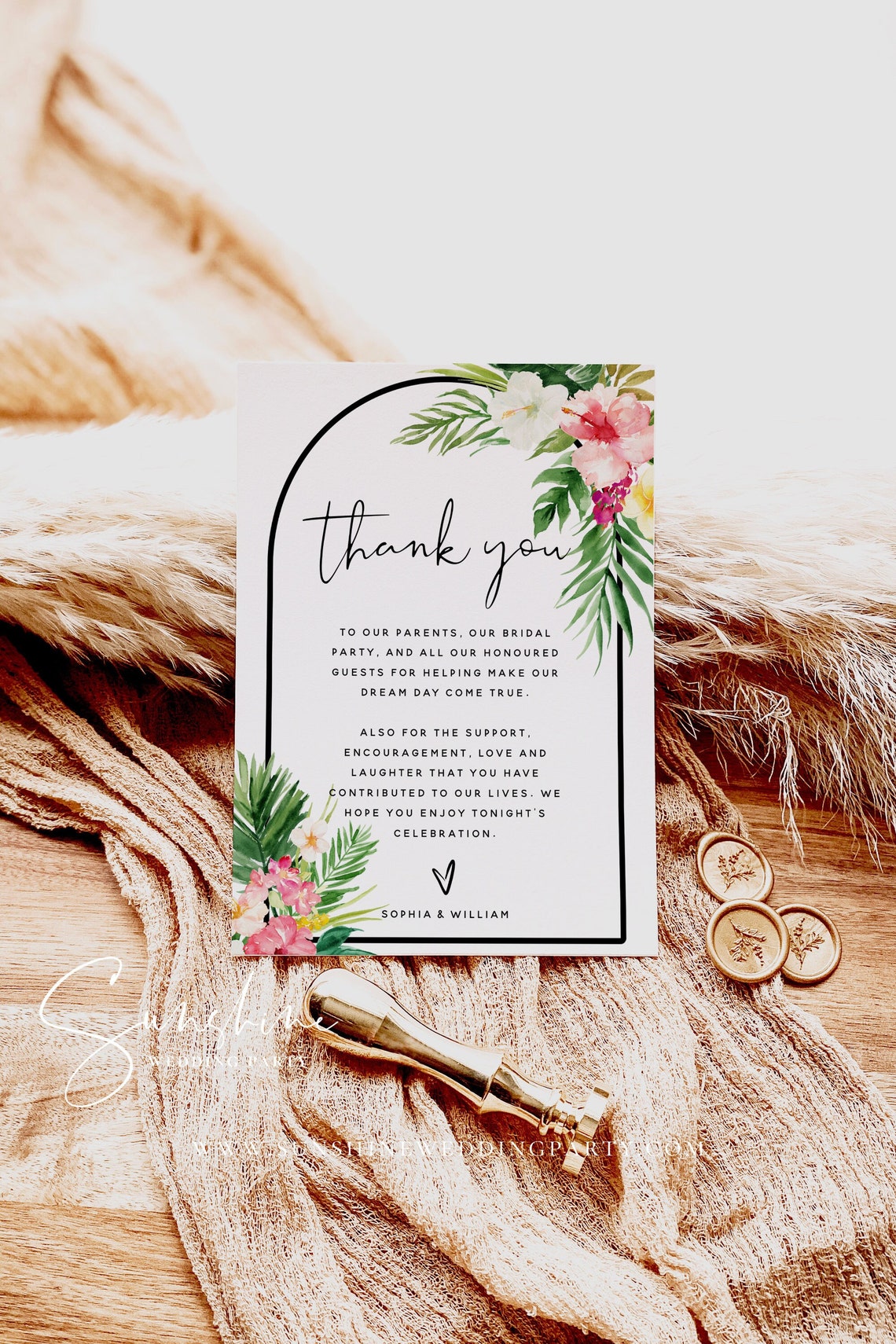 Hawaiian Beach Thank You Cards Template Tropical Wedding - Etsy