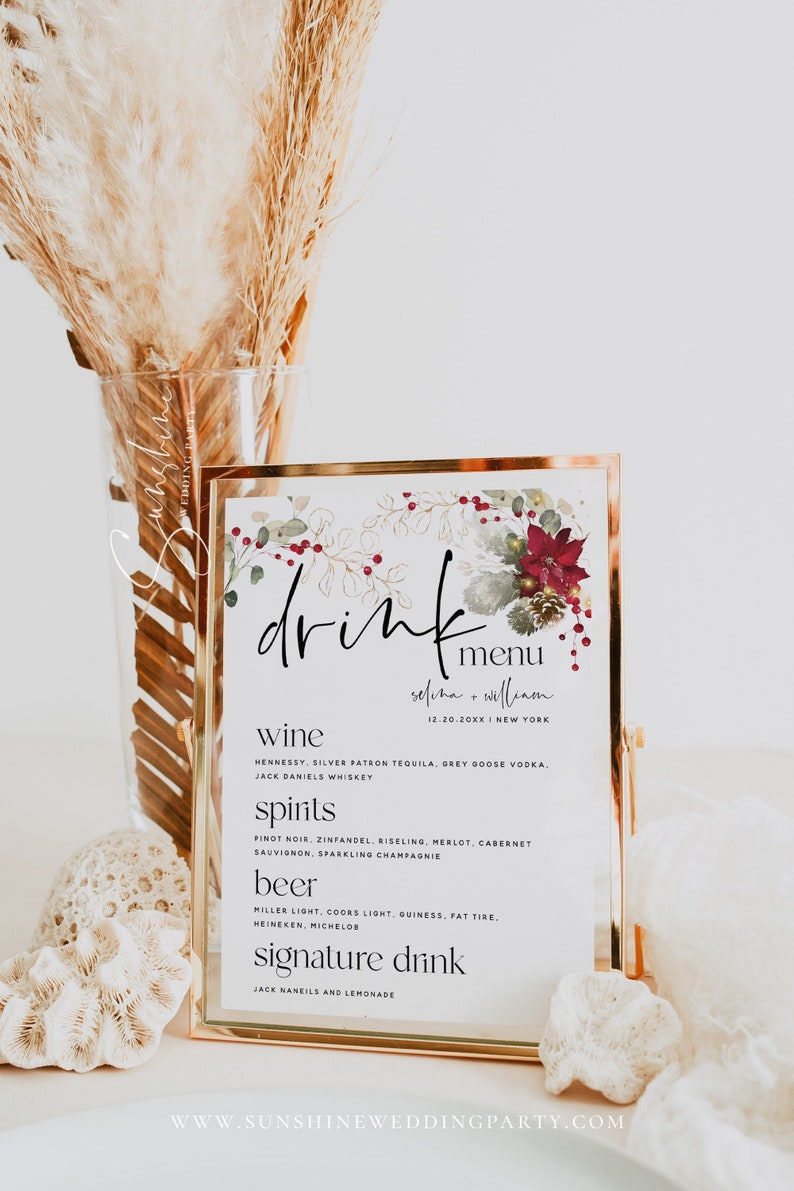 Christmas Drink Menu Template, Let's Drink Sign, Drink Menu Sign for ...