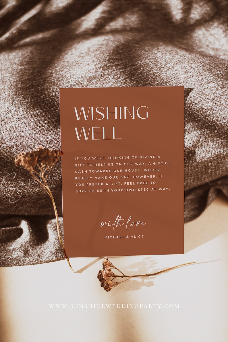 Terracotta Wedding Wishing Well Card Template, Modern Minimalist, Burnt ...