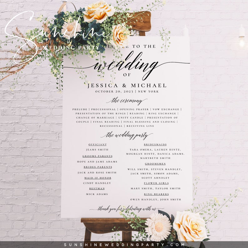 Modern Wedding Program Poster Wedding Program Board Template | Etsy