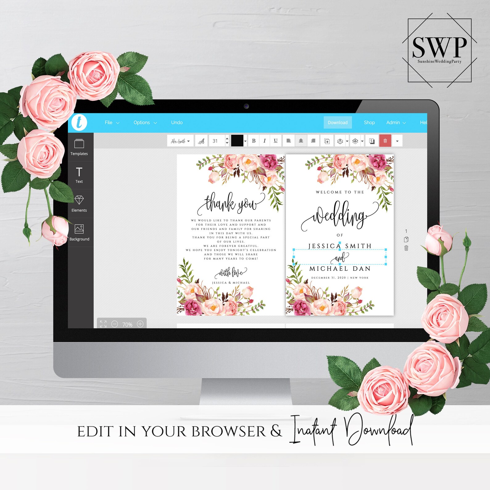 Marsala Folded Program Template Wedding Folded Program - Etsy