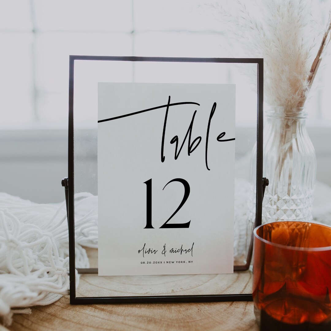 Minimalist Table Number Template | Modern Wedding Table Sign | Editable ...