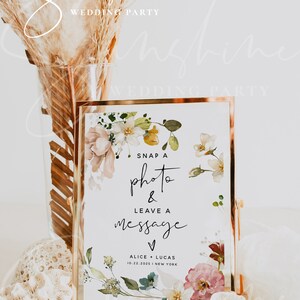 Snap a Photo Leave a Message Sign Template, Garden Flowers Wedding Sign ...