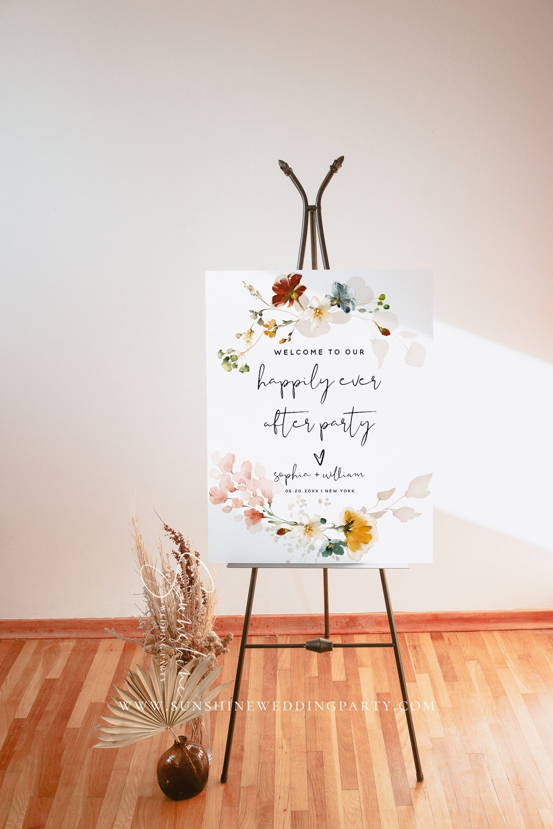 Garden Flowers Happily Ever After Party Welcome Sign Template, Wedding ...