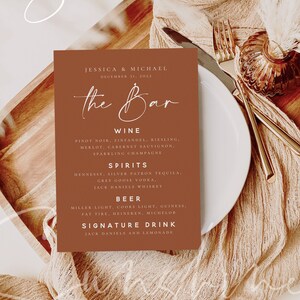 Terracotta Wedding Bar Sign Template, Modern Menu Bar Sign Template ...