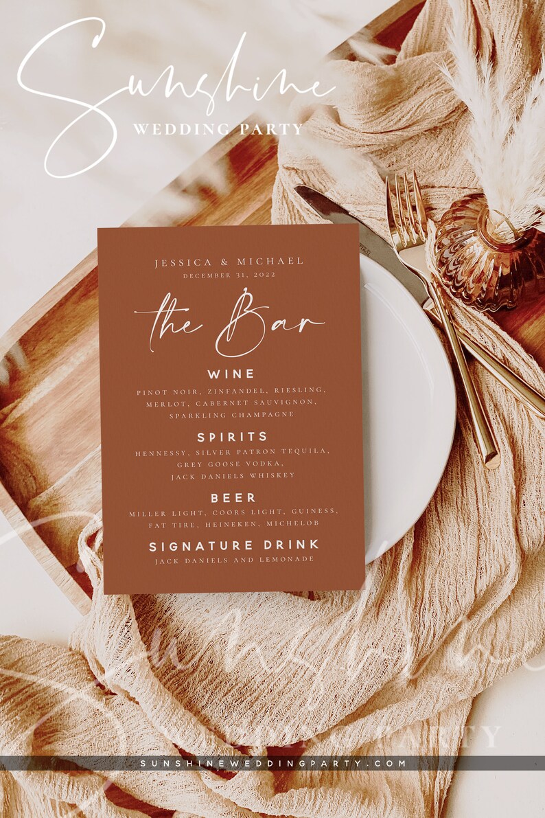 Terracotta Wedding Bar Sign Template Modern Menu Bar Sign - Etsy