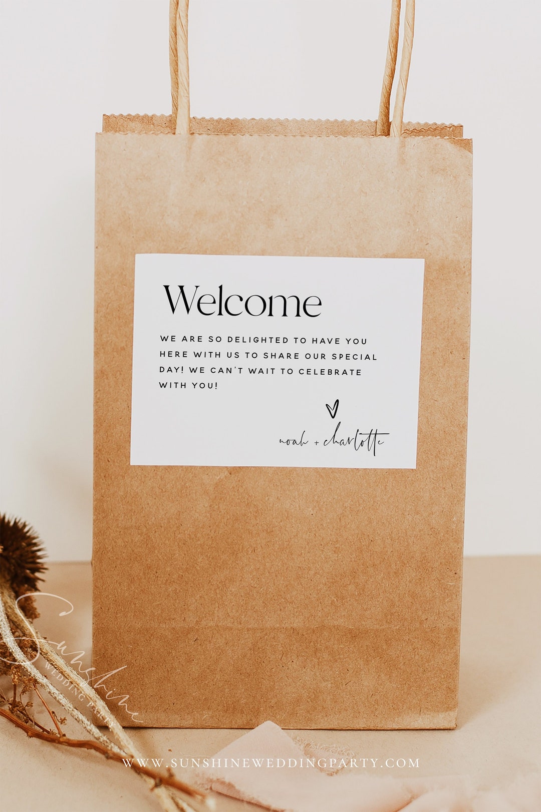 Welcome Bag Label Template, Minimalist Wedding, Modern Elegant, Welcome ...