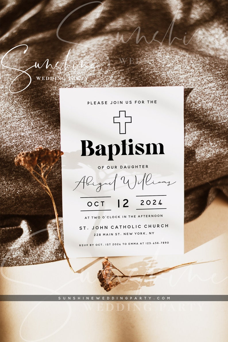 Modern Baptism Invitation Template | Editable Templett Design | Baby ...