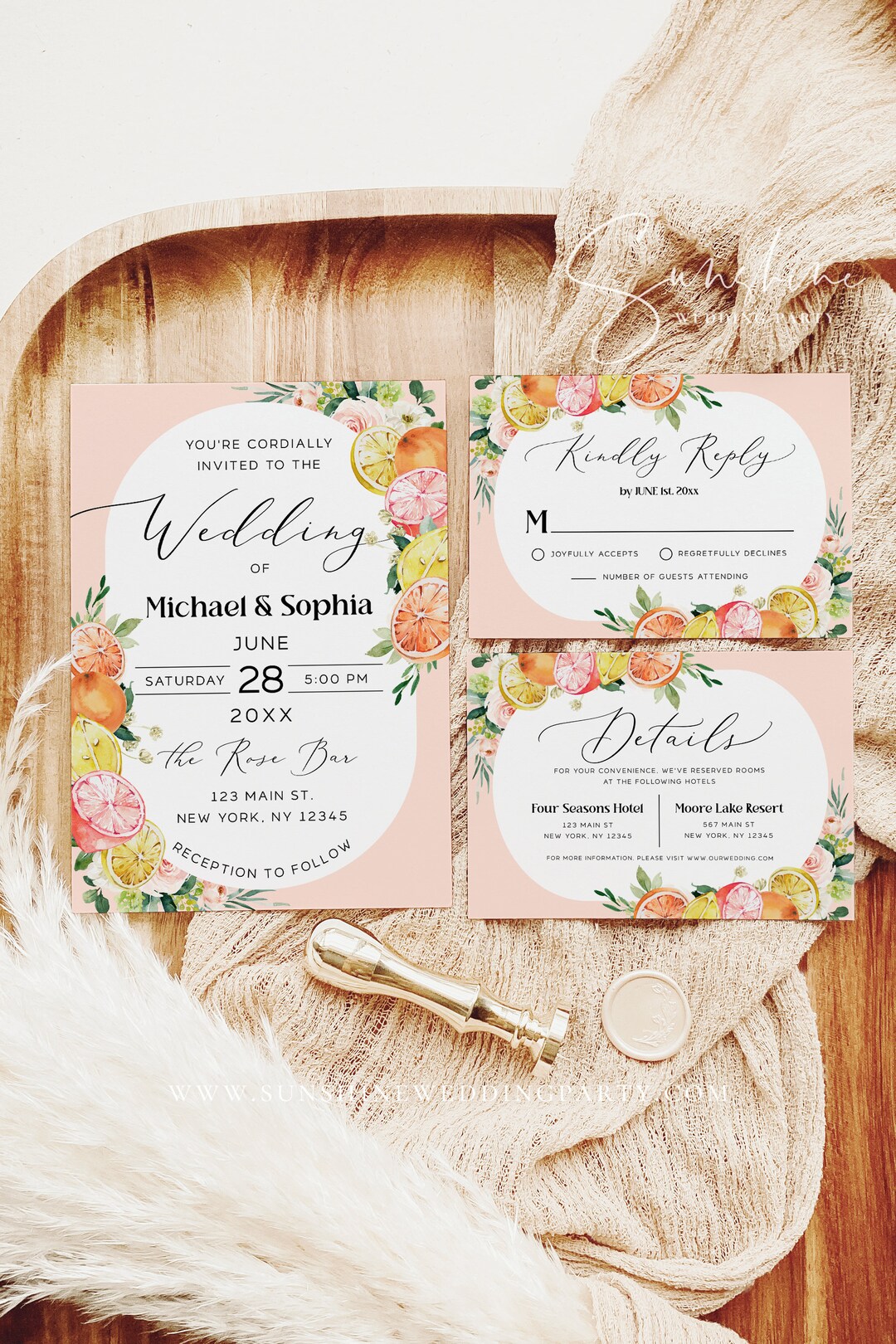 Tropical Citrus Wedding Invitation Suite Template, Wedding Invitation ...