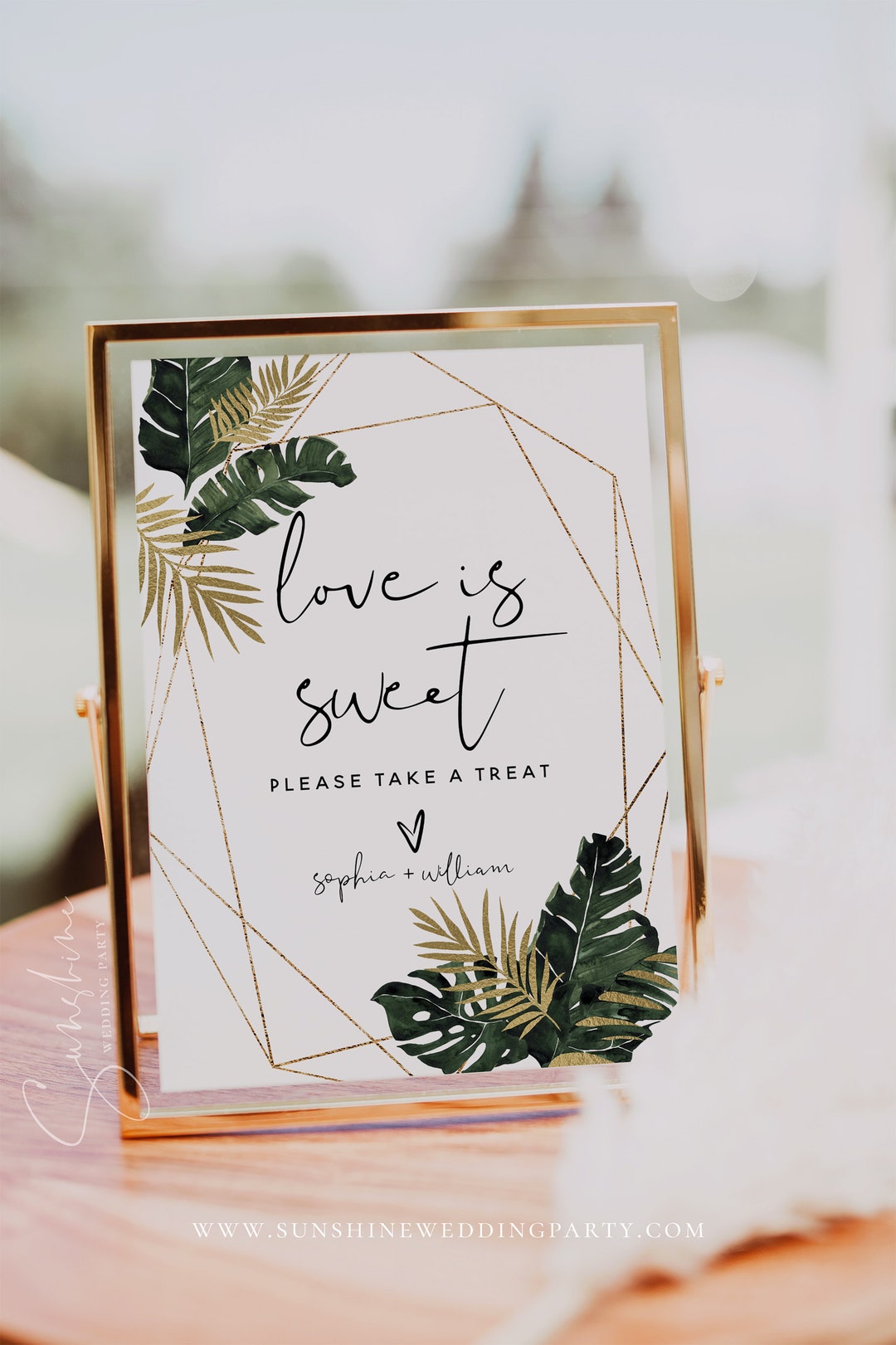 Tropical Greenery Love is Sweet Sign Template, Monstera Wedding Signs ...