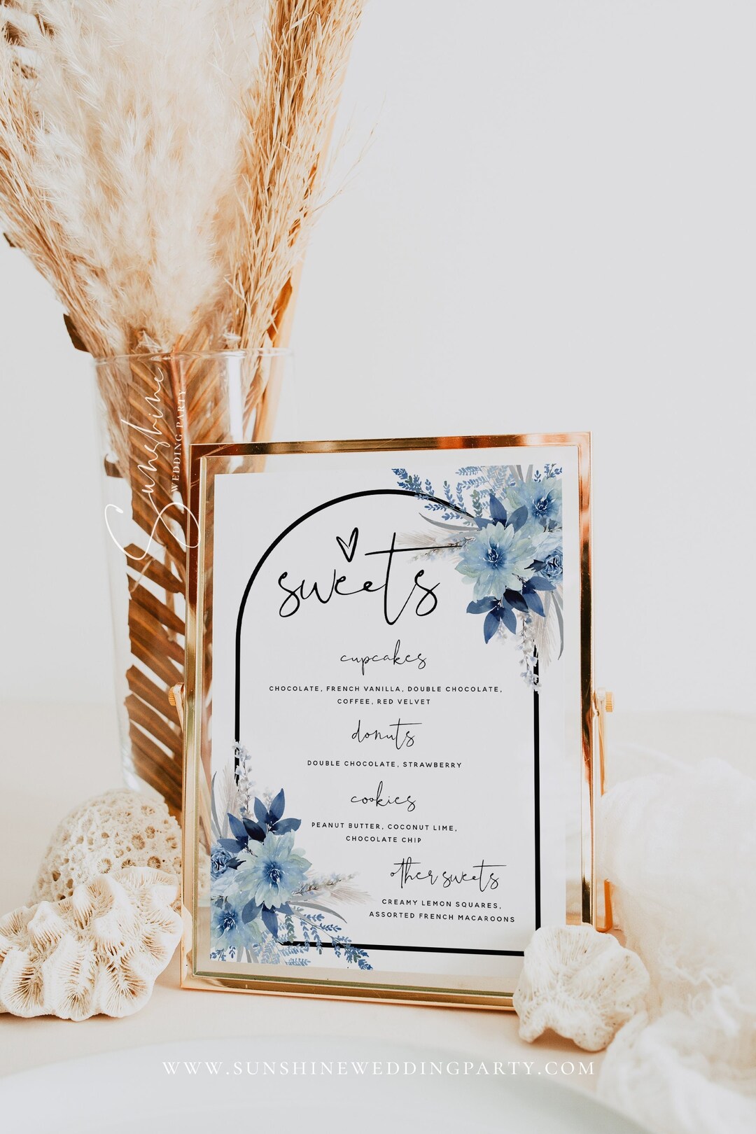 Dusty Blue Sweets Dessert Sign Template for Wedding, Bridal Shower ...