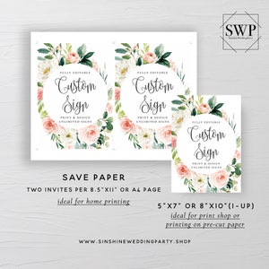 Unlimited Wedding Signs Custom Sign Template Boho Blush Florals Sign ...