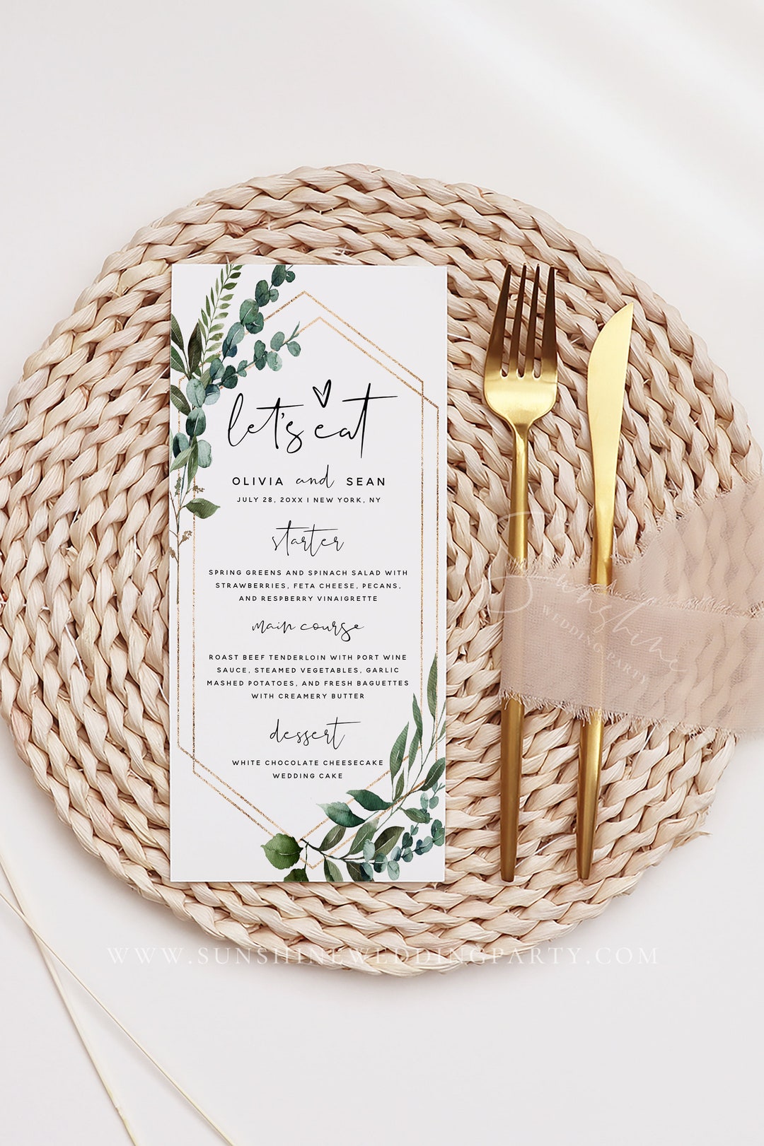 Eucalyptus Greenery Wedding Menu Template, Long Menu Template, Editable ...