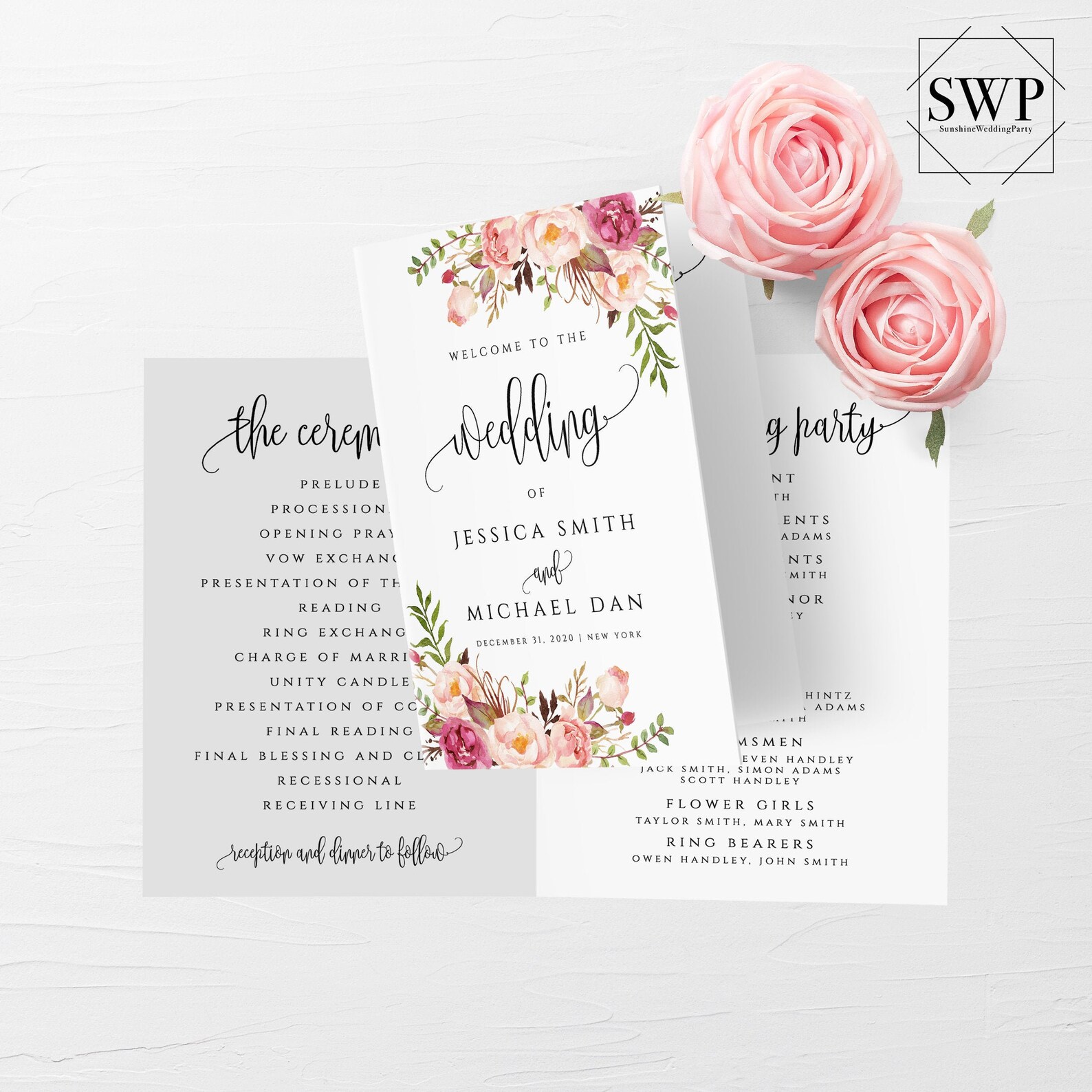 Marsala Folded Program Template Wedding Folded Program - Etsy