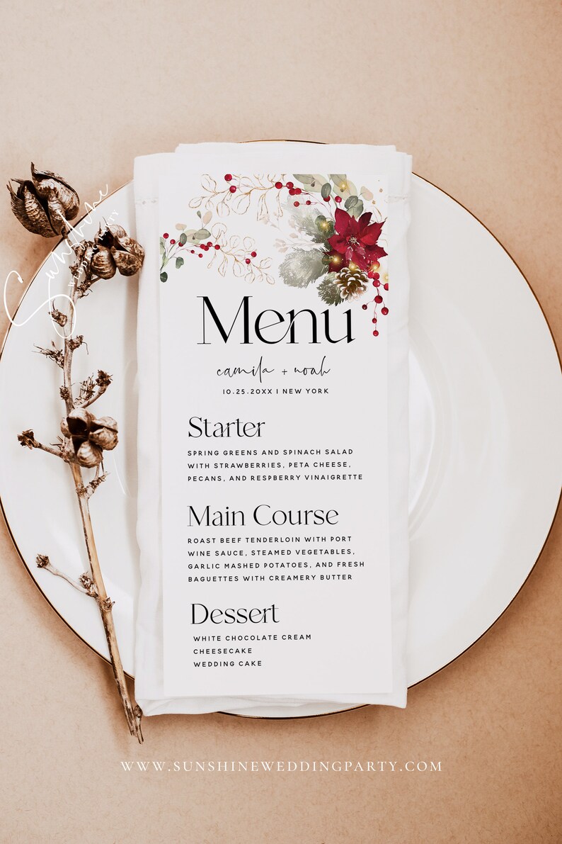 Christmas Menu Template Long Menu Cards for Wedding Bridal - Etsy