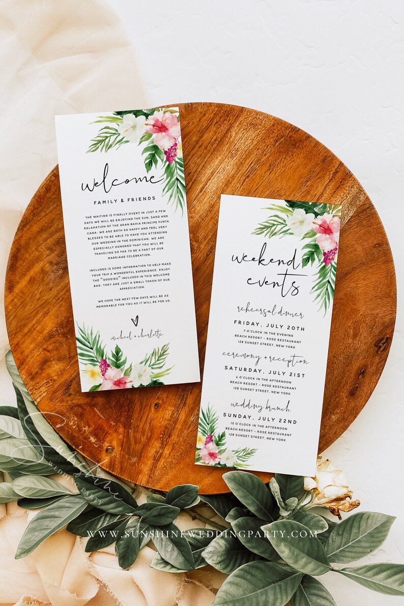 Hawaiian Tropical Welcome Letter Itinerary Template, Beach Wedding ...
