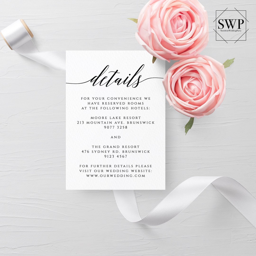 Wedding Details Card Template Fully Editable Printable Wedding ...