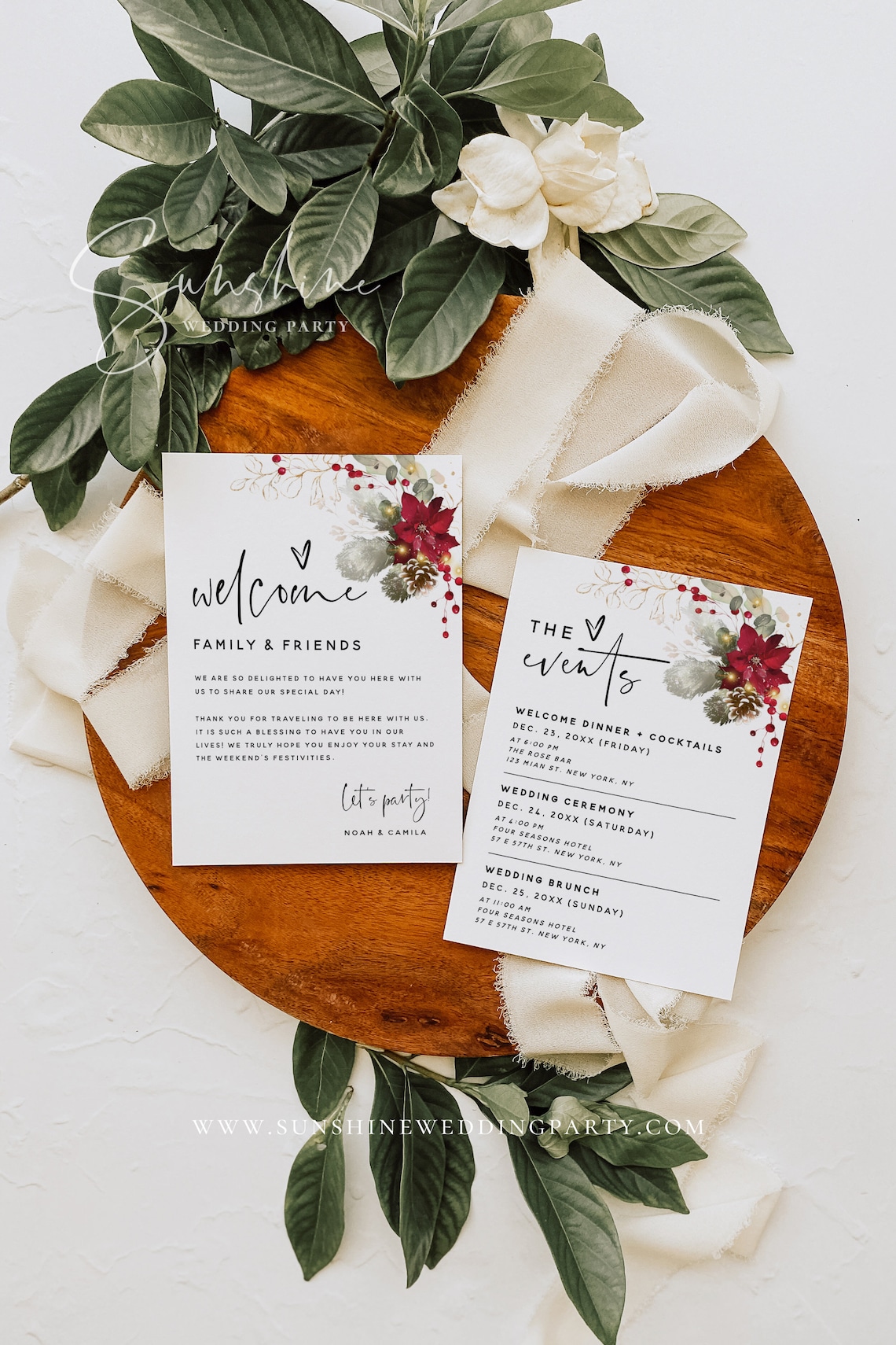 Christmas Wedding Weekend Events Itinerary Card Template - Etsy