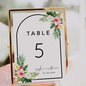 Hawaiian Wedding Table Numbers Template, Table Number Cards, Wedding ...