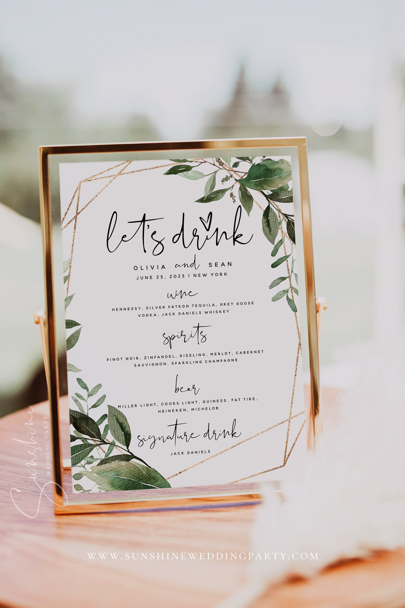 Greenery Wedding Drink Menu Card Template the Bar Menu Sign - Etsy