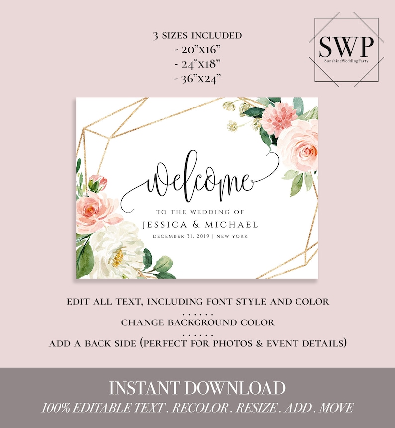 Wedding Welcome Sign Printable Wedding Welcome Sign Template | Etsy