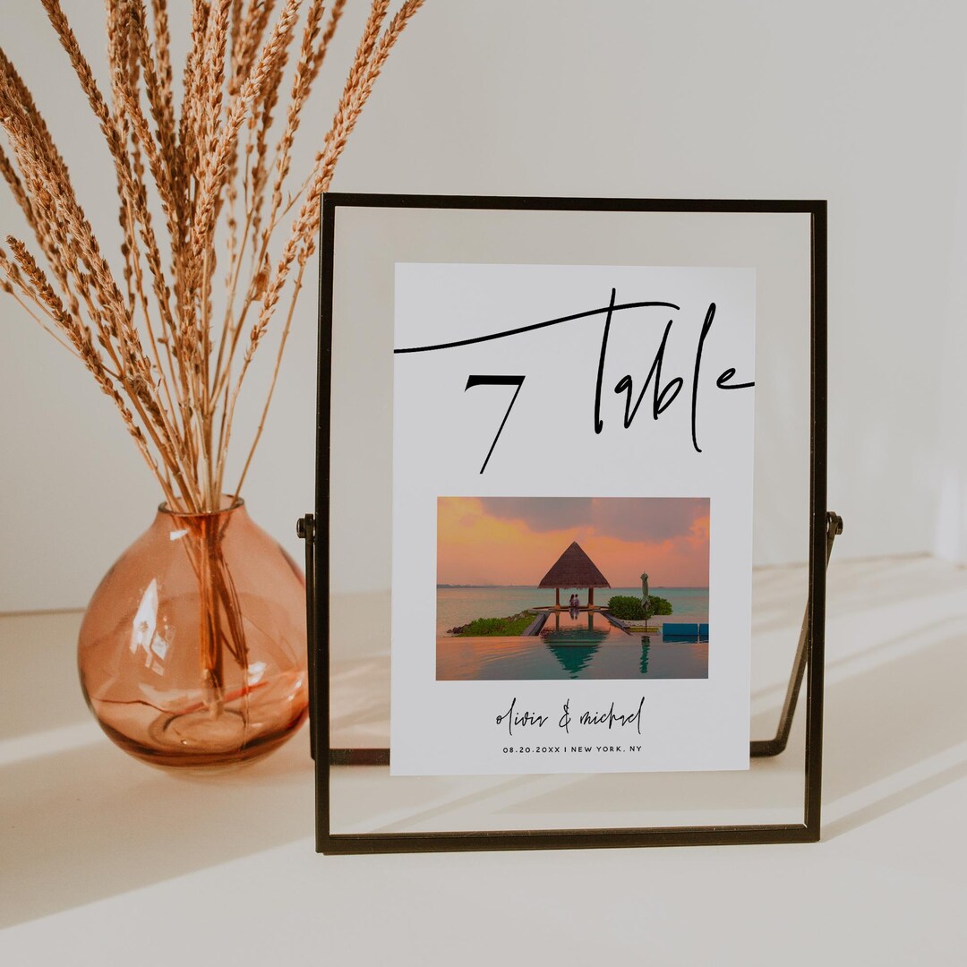Photo Table Number Sign Template | Modern Table Numbers | Wedding Photo ...