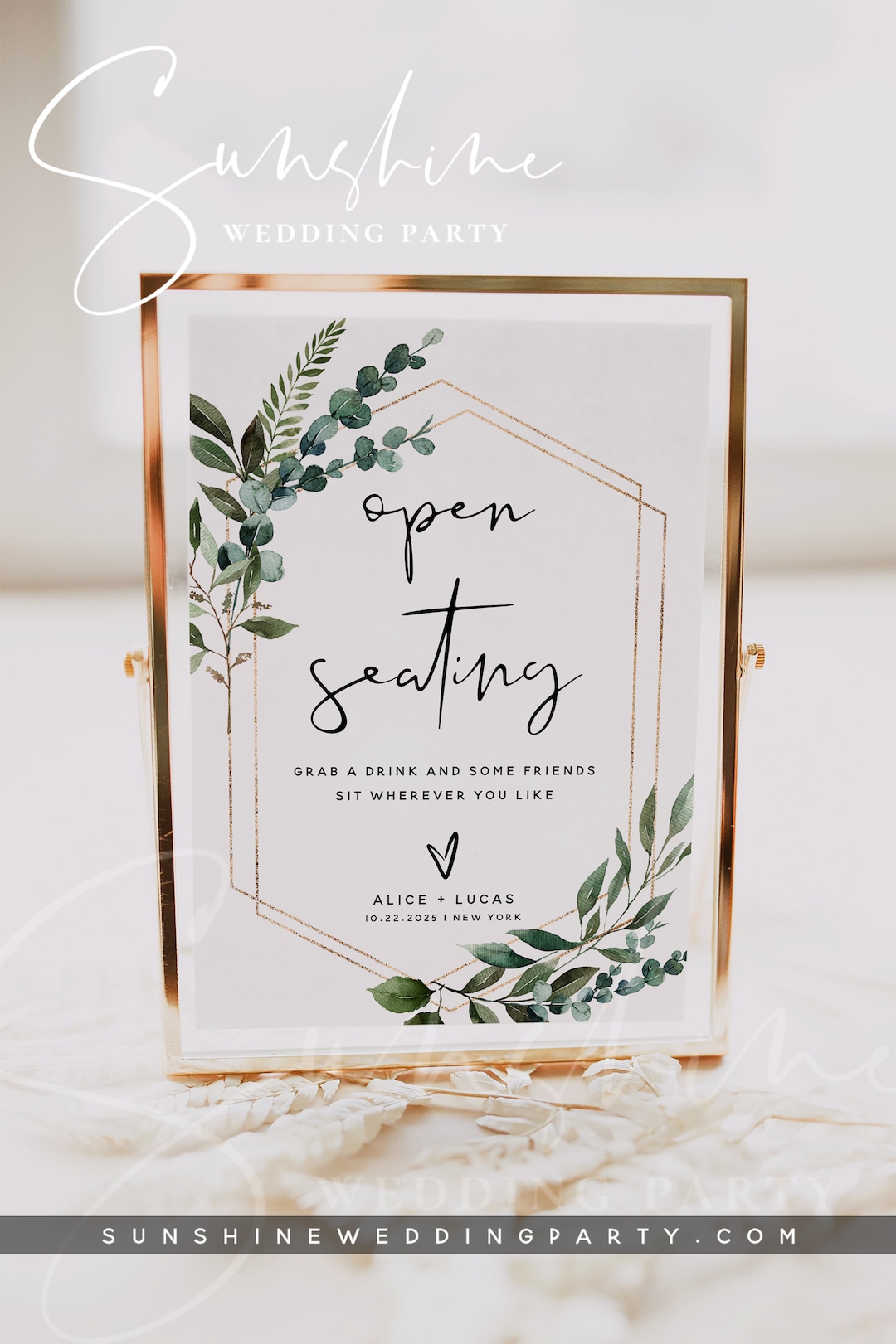 Greenery Open Seating Sign Template, Greenery Gold Wedding Signs, Baby ...